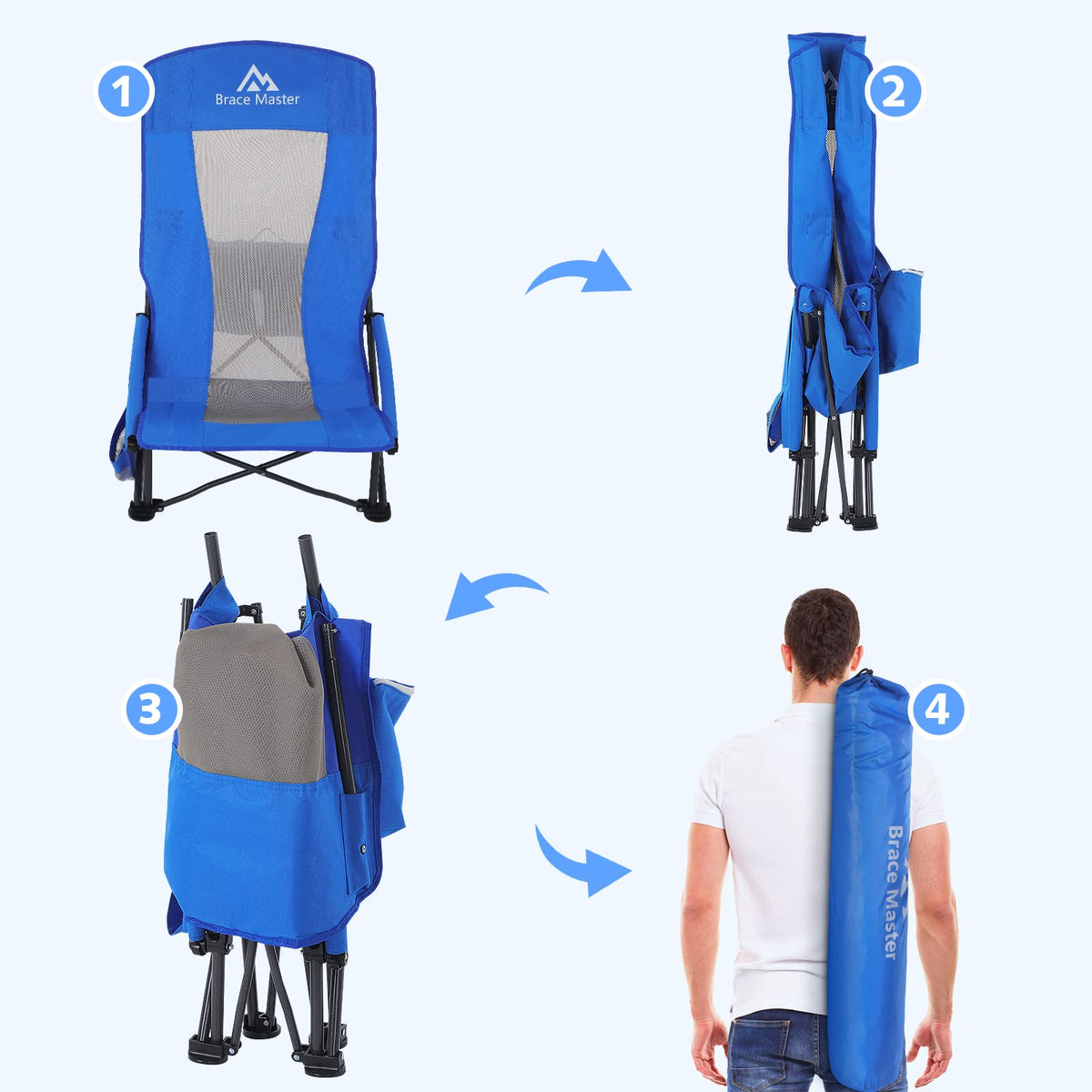 High Back Beach Chair (Blue 1 Pack） – Brace Master
